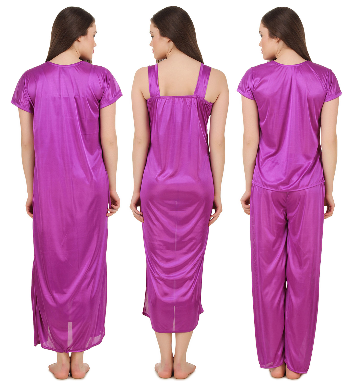 Buy Fasense Women Satin Nightwear Sleepwear 6 PCs Set of Long Wrap Gown ...