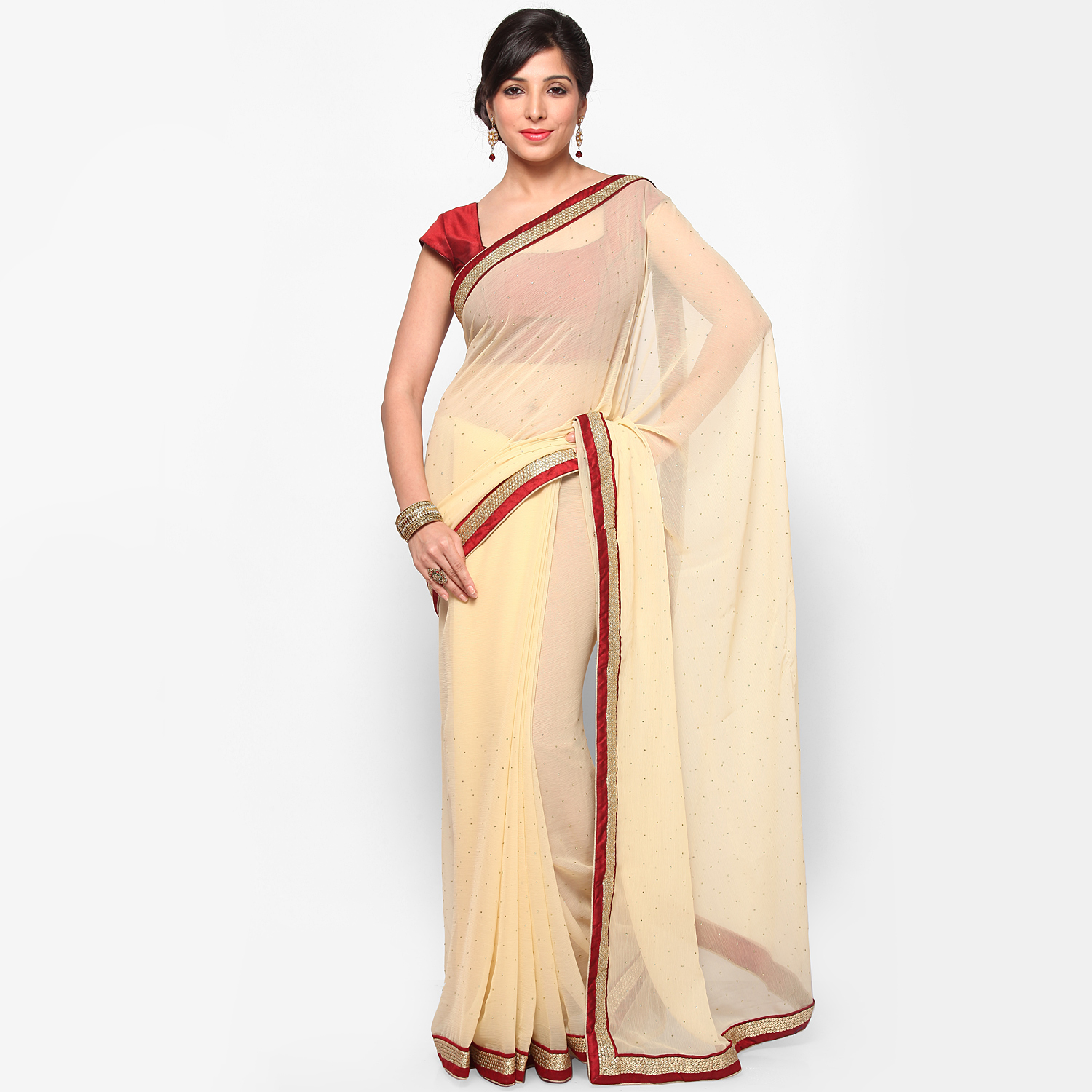 Online Simple Beautiful Chiffon Saree with Antique Border Prices ...