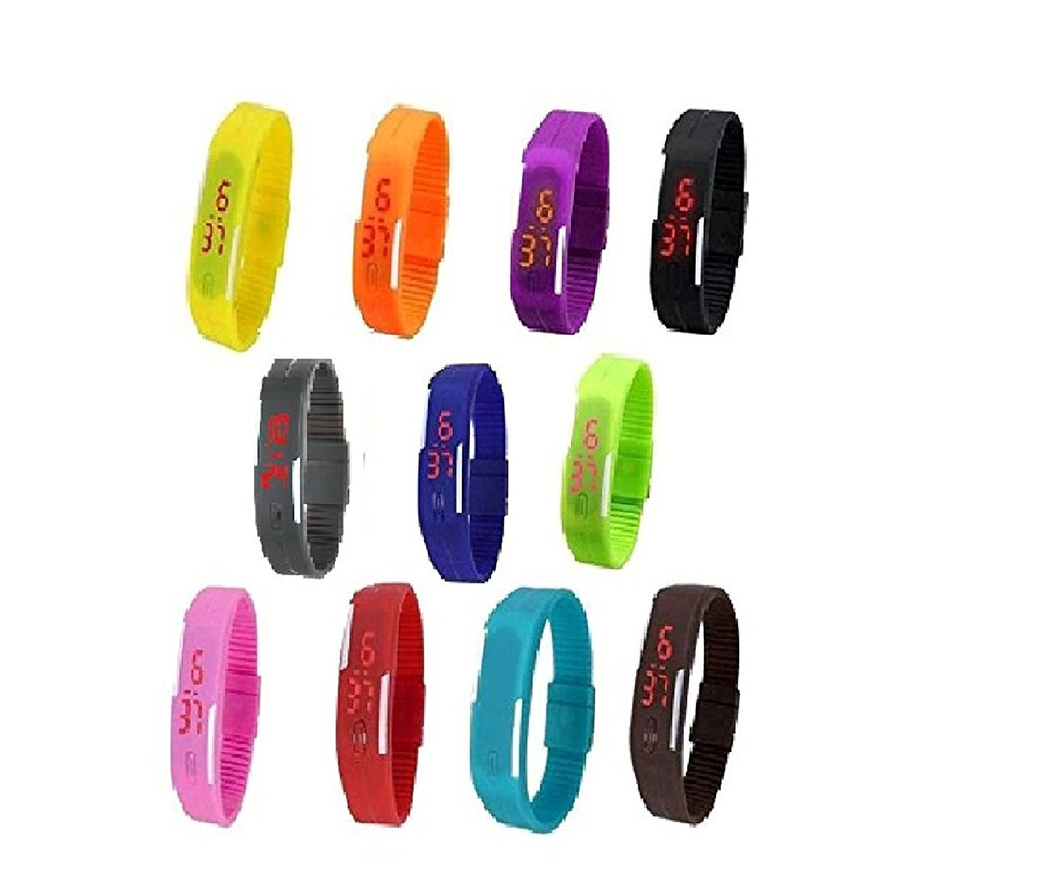 Buy TIGERHILLS SMART JELLY SLIM SILECONE Rubber Led Watch Set Of 11 Pcs ...