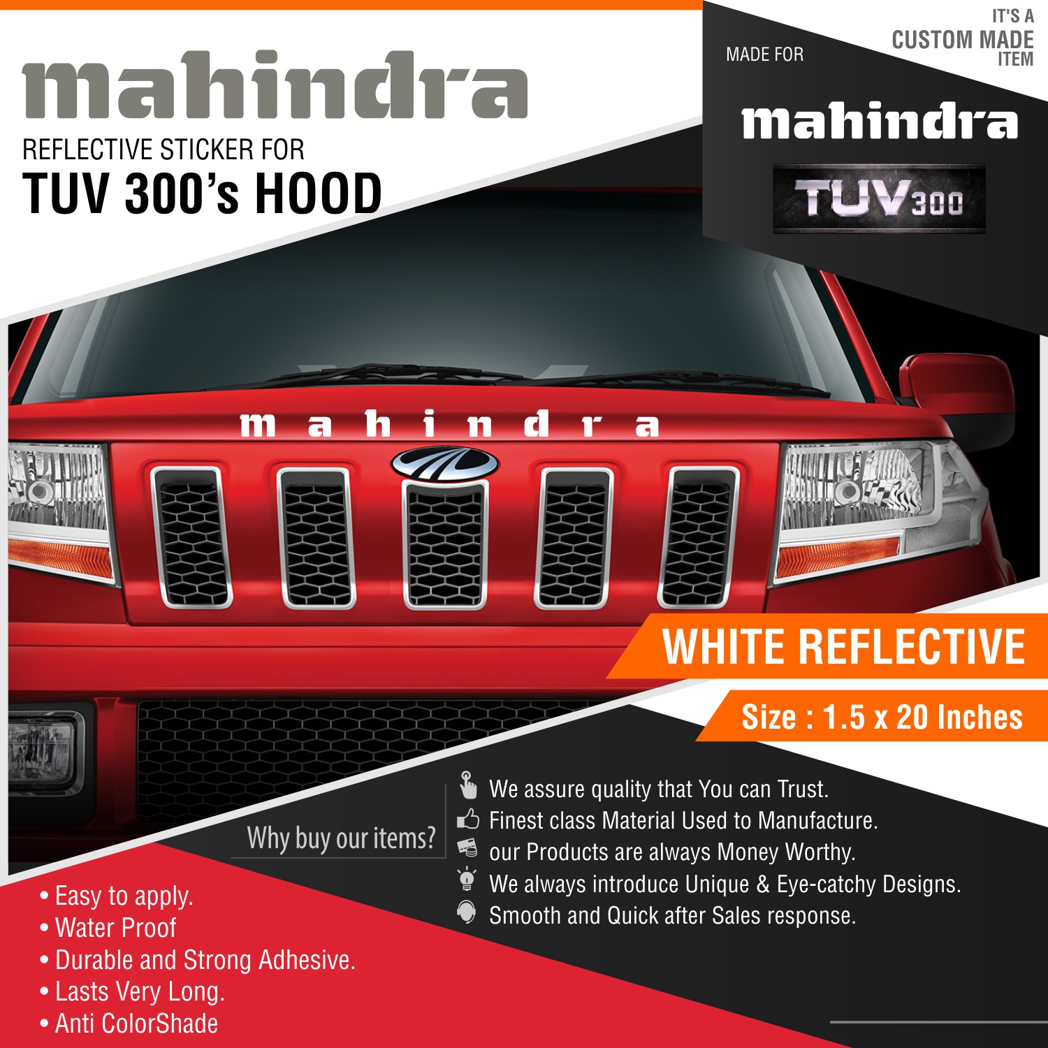 Buy Mahindra TUV 300 Front Branding White Reflective Sticker Online ...