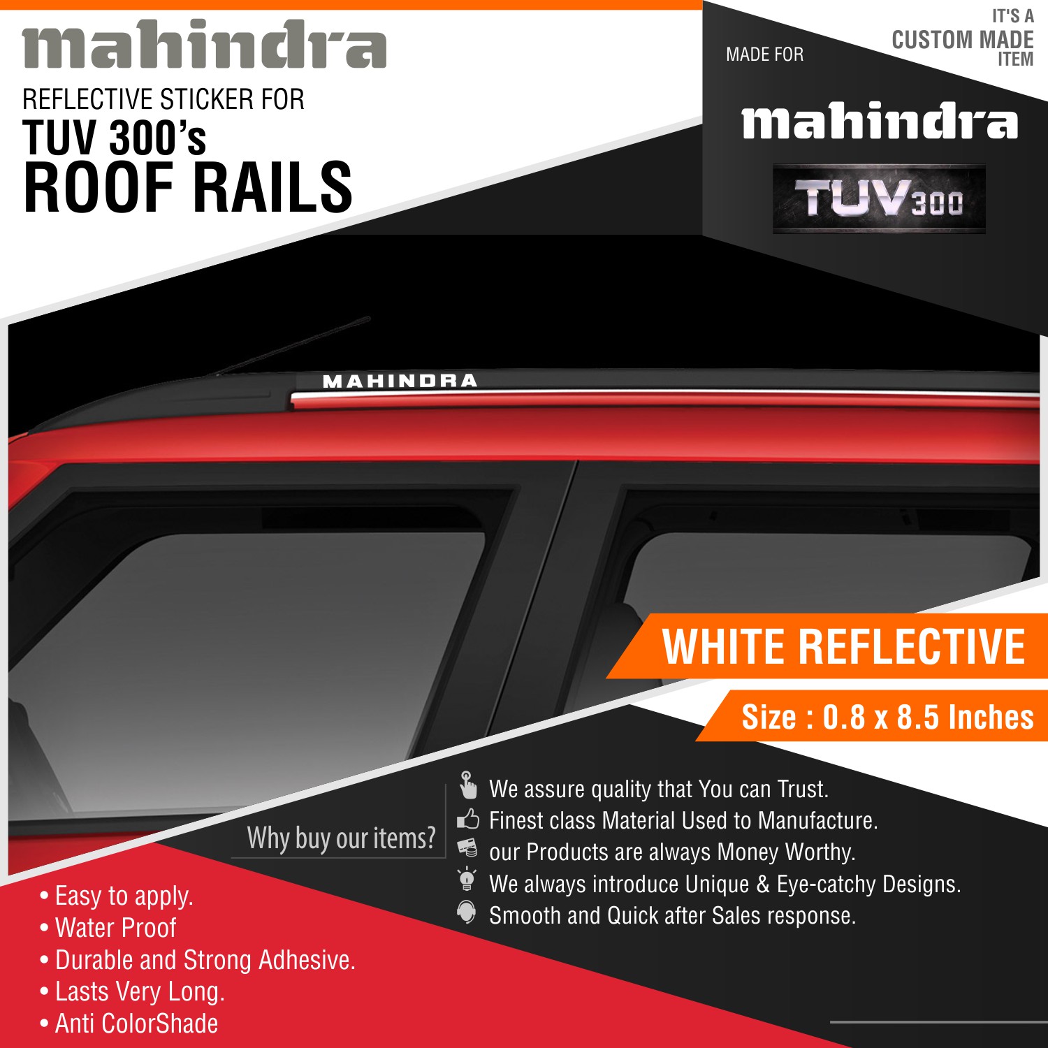 Buy Mahindra TUV 300 Roof Rail White Reflective Sticker Online @ ₹200 ...