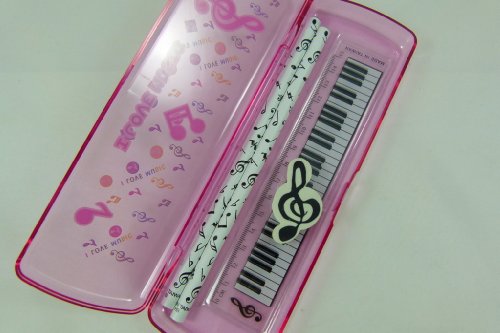 Buy Music Themed Pink Pencil Case Stationery Set - 15cm Ruler, Eraser ...