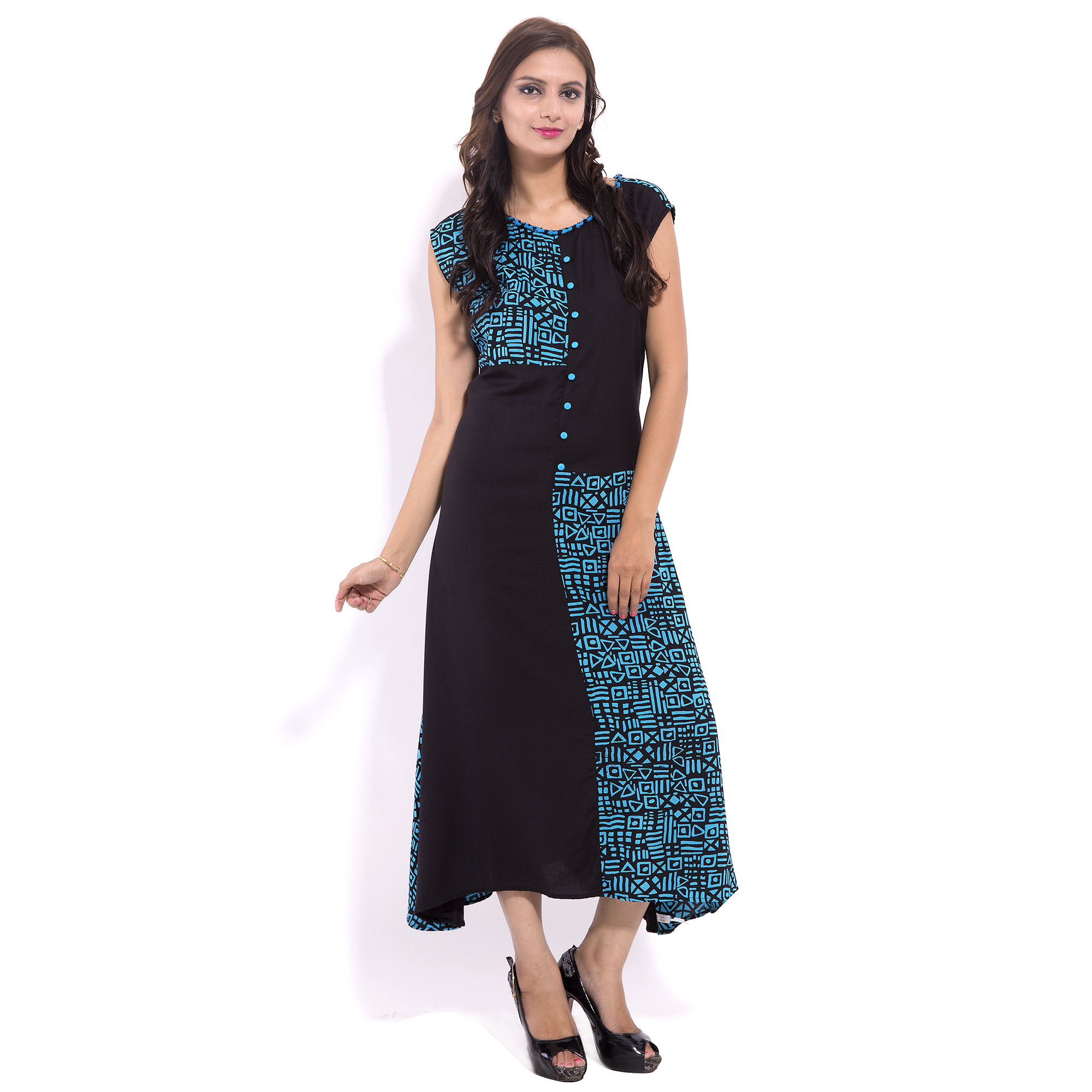Buy Goodwill Impex Blue Geometric Meduim Neck Women Dresses Online ...