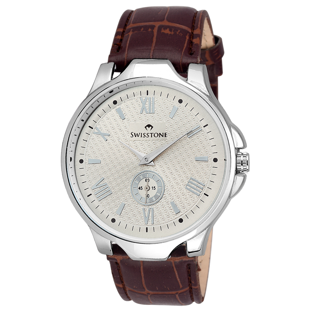 Buy Swisstone GR022-SLV-BRW Silver dial Brown leather strap Analog ...