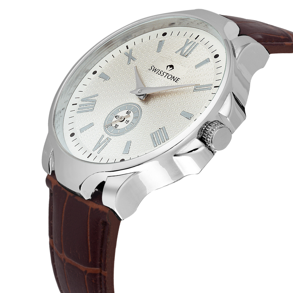 Buy Swisstone GR022-SLV-BRW Silver dial Brown leather strap Analog ...