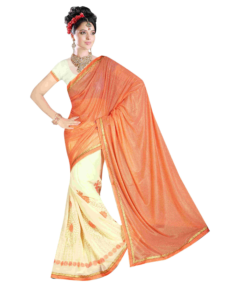 Buy Saree Oin Creation Orange Embroidered Lycra Saree Online @ ₹649 ...