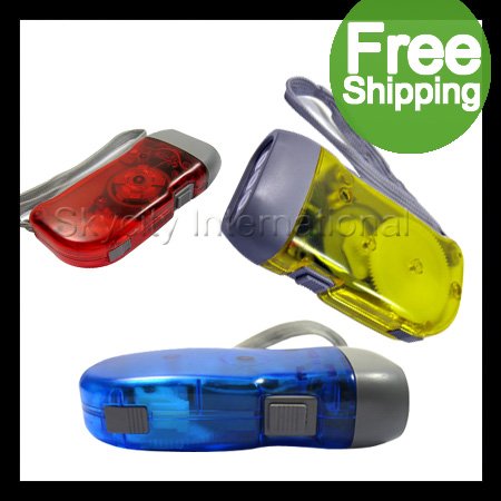 3 LED Emergency Torch Battery FlashLight Dynamo Hand Crank Rechargeable ...