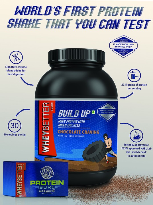 WHEYBETTER BUILD UP Whey Protein Powder 1kg with FREE protein purity ...