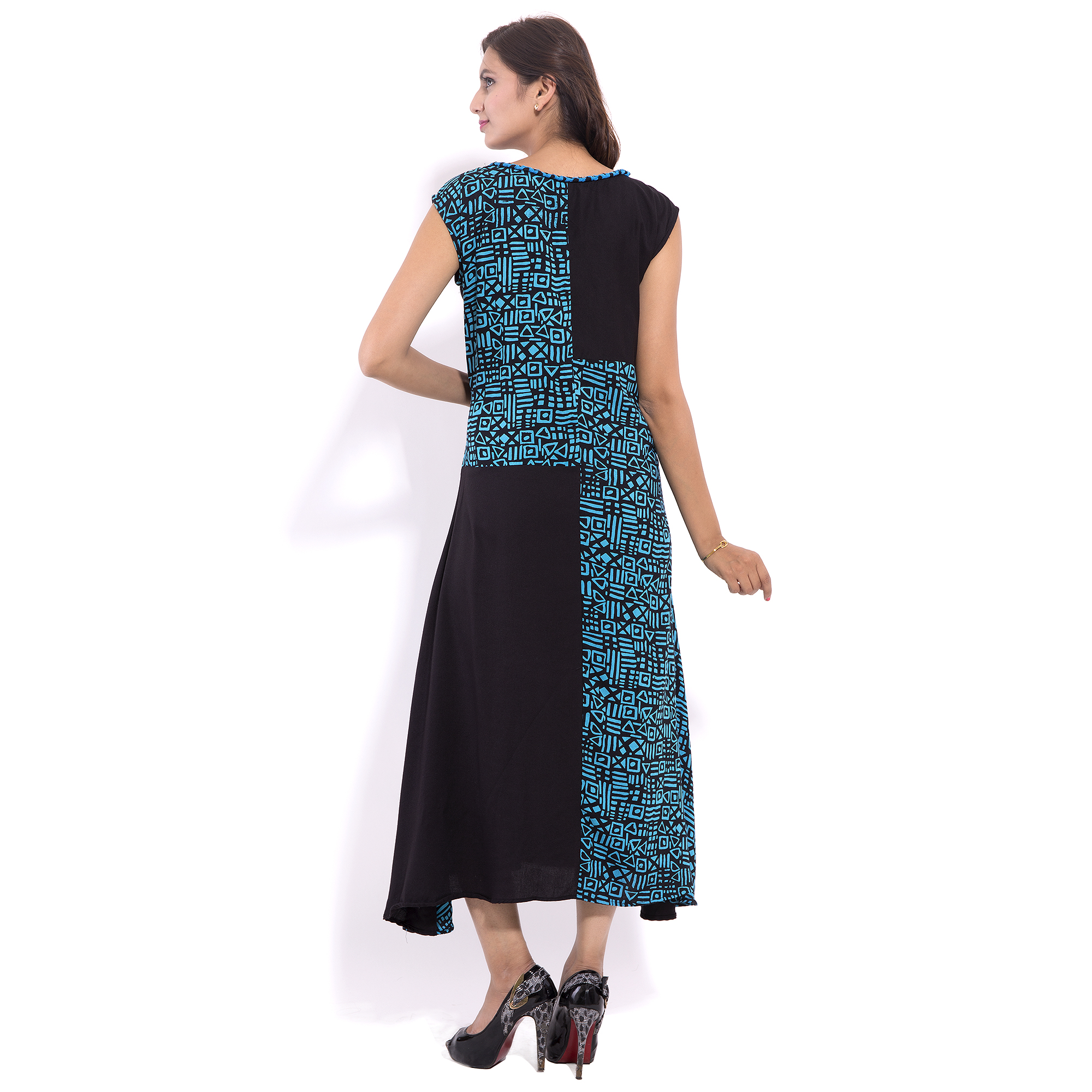 Buy Goodwill Impex Blue Geometric Meduim Neck Women Dresses Online ...