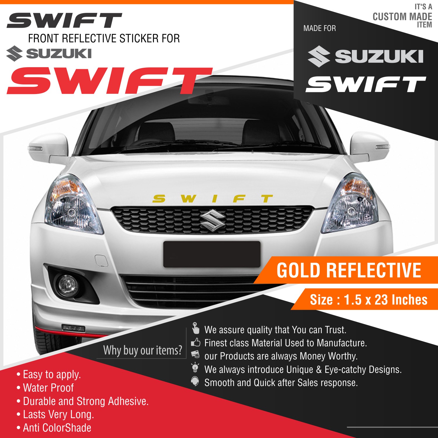 Buy SWIFT Combo Sticker set for Maruti Suzuki Swift Front Hood Rear ...