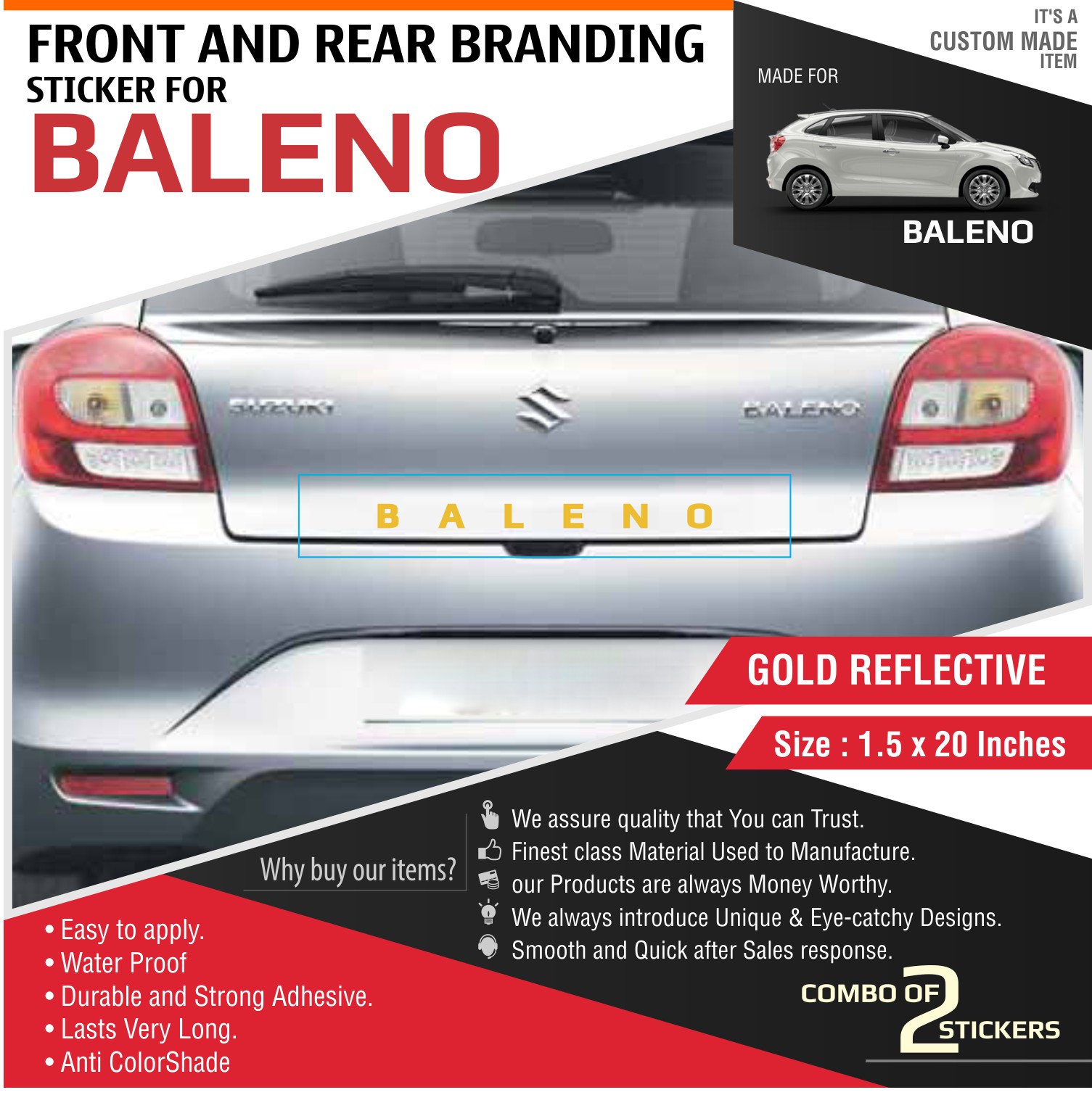 Buy Maruti Suzuki Baleno Branding Reflective Stickers - Gold Reflective ...