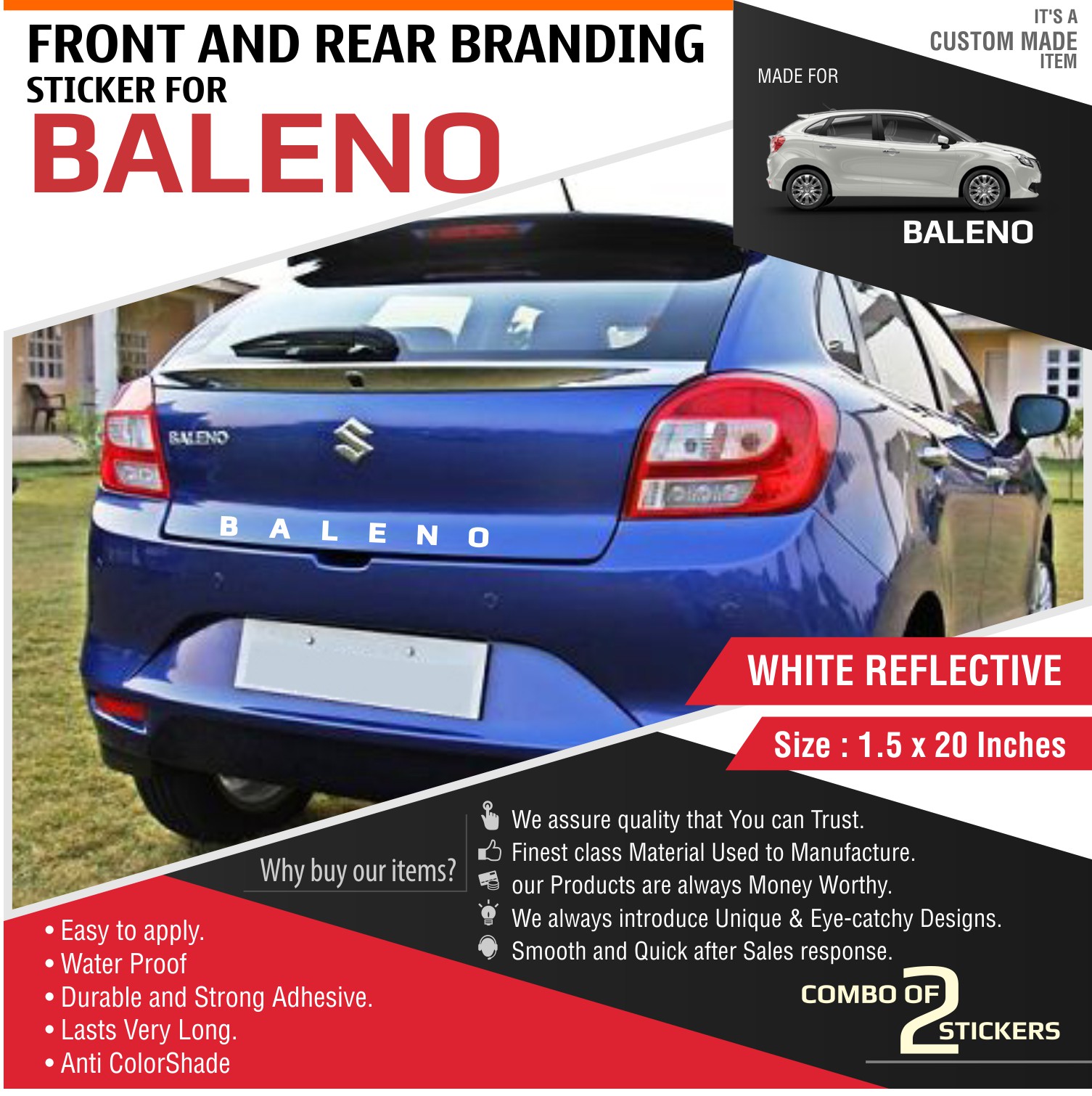 Buy Maruti Suzuki Baleno Branding Reflective Stickers - White ...