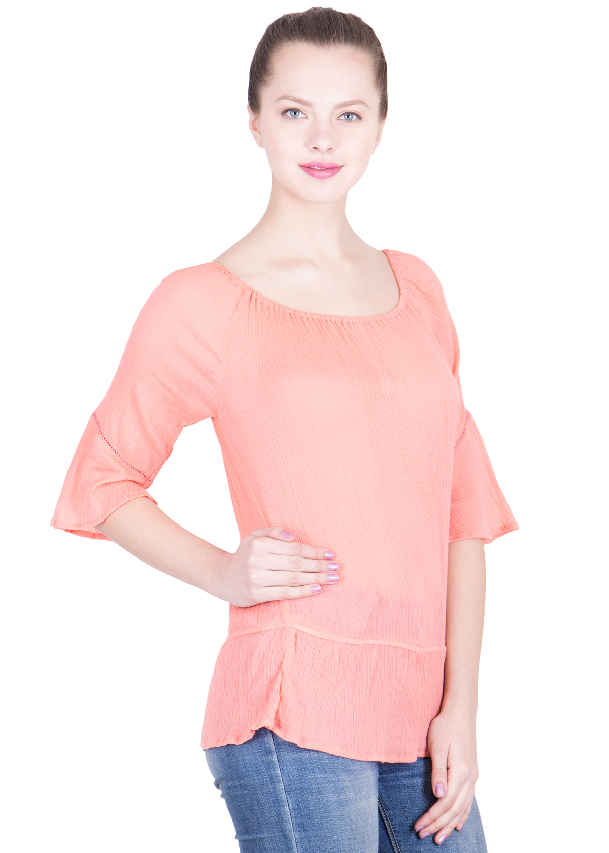 Buy WearGo Peach Round-Neck Cum Off-Shoulder Top For Women Online ...