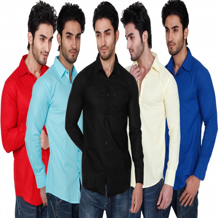 Buy Black Bee Multi color Solid Slim Fit Casual Poly-Cotton Shirts ...