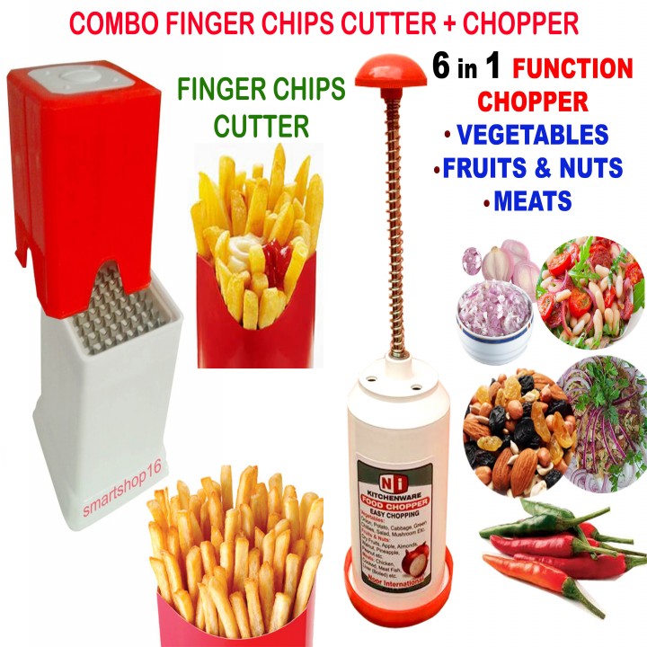 Buy COMBO FINGER POTATO CHIPS CUTTER FRENCH FRIES + FOOD CHOPPER Online ...