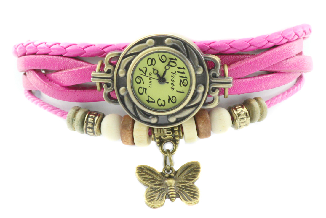 Buy Leather Bracelet Vintage Butterfly Women Wrist Watch (Pink)FBUT ...
