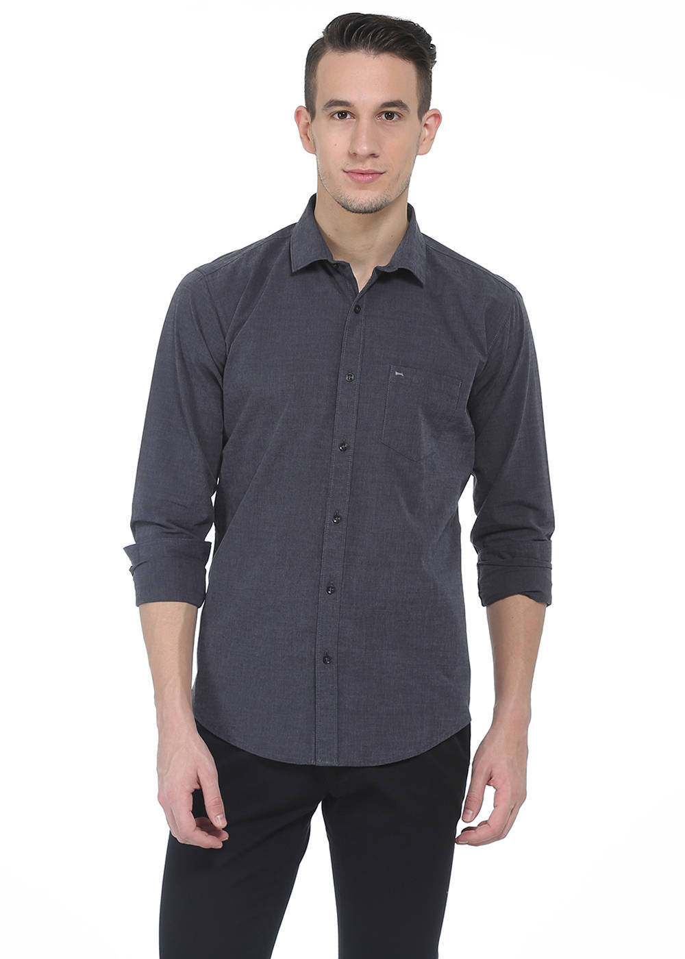 Buy Basics Slim Fit Periscope Gray Shirt Online @ ₹1049 from ShopClues