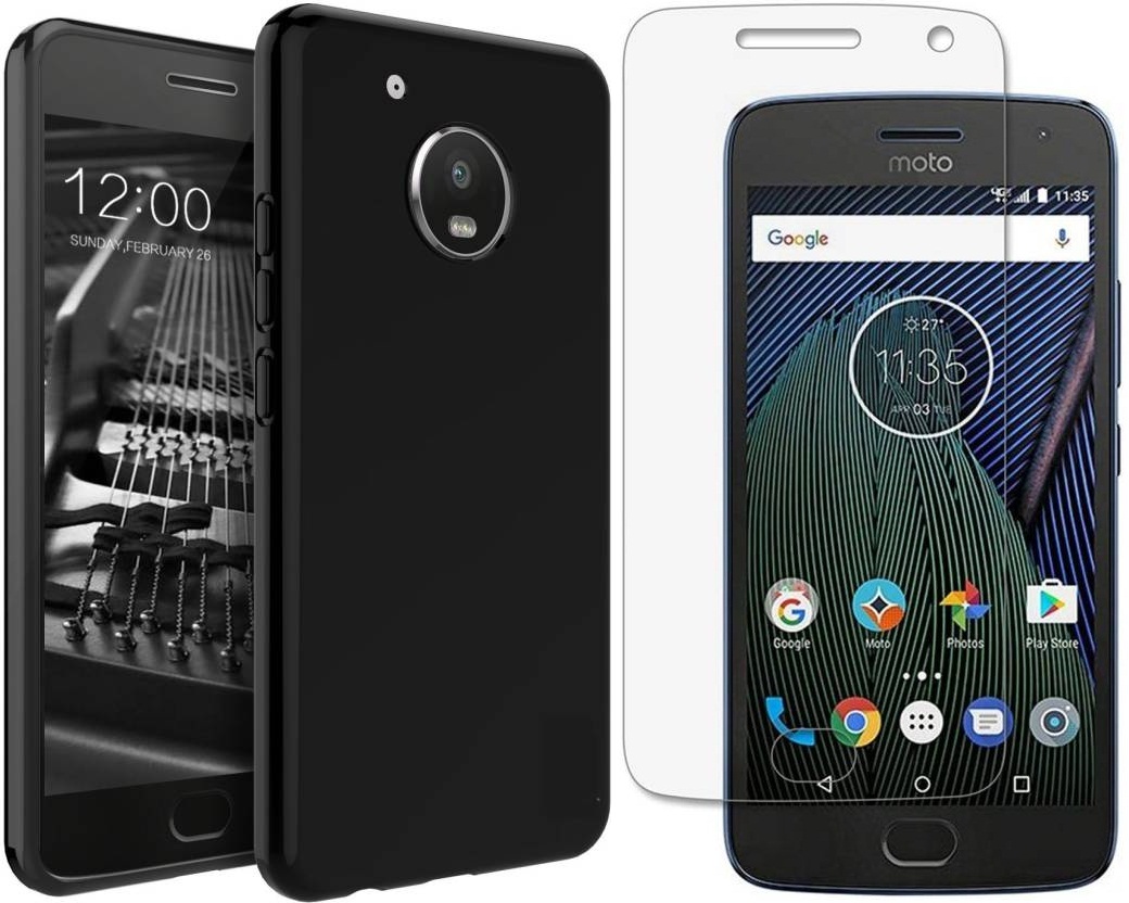 Buy Motorola moto G5 plus back cover black with tempered glass Online ...