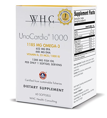 Buy WHC - UnoCardio 1000 (60 Softgels) - 1280 mg of pure Triglyceride fish oil with high ...
