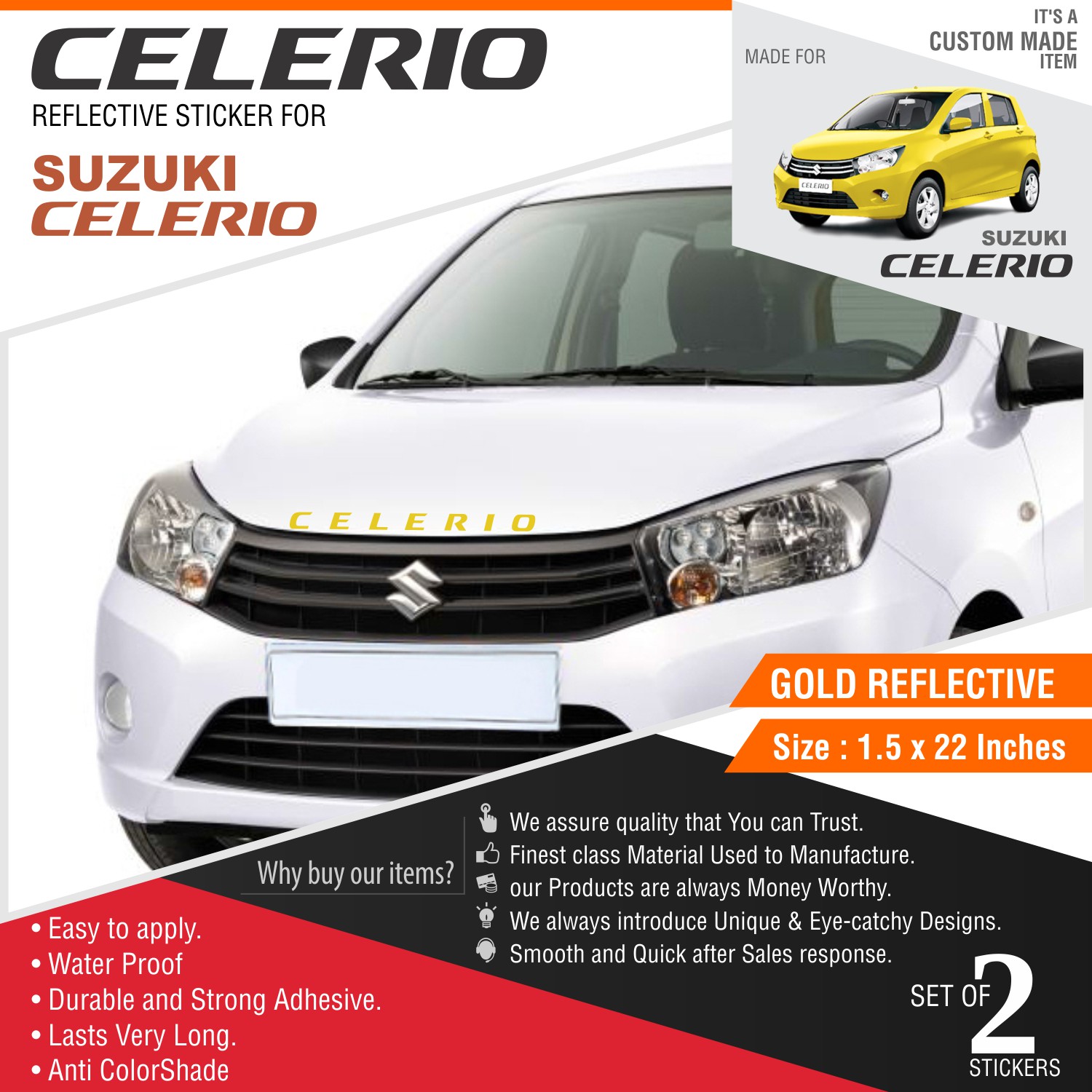 Buy Celerio Sticker set for Suzuki Celerio - Gold Online @ ₹299 from ...