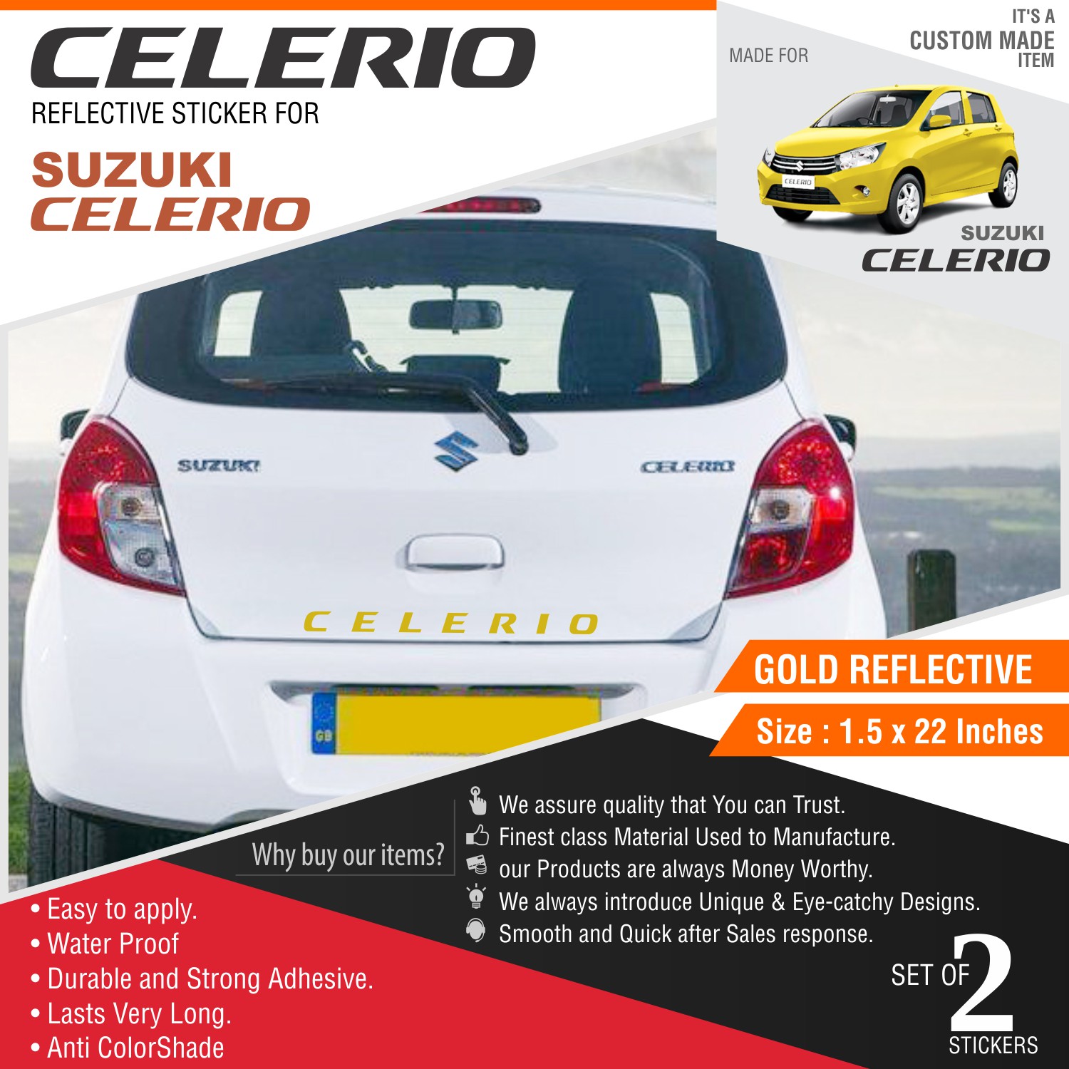 Buy Celerio Sticker set for Suzuki Celerio - Gold Online @ ₹299 from ...