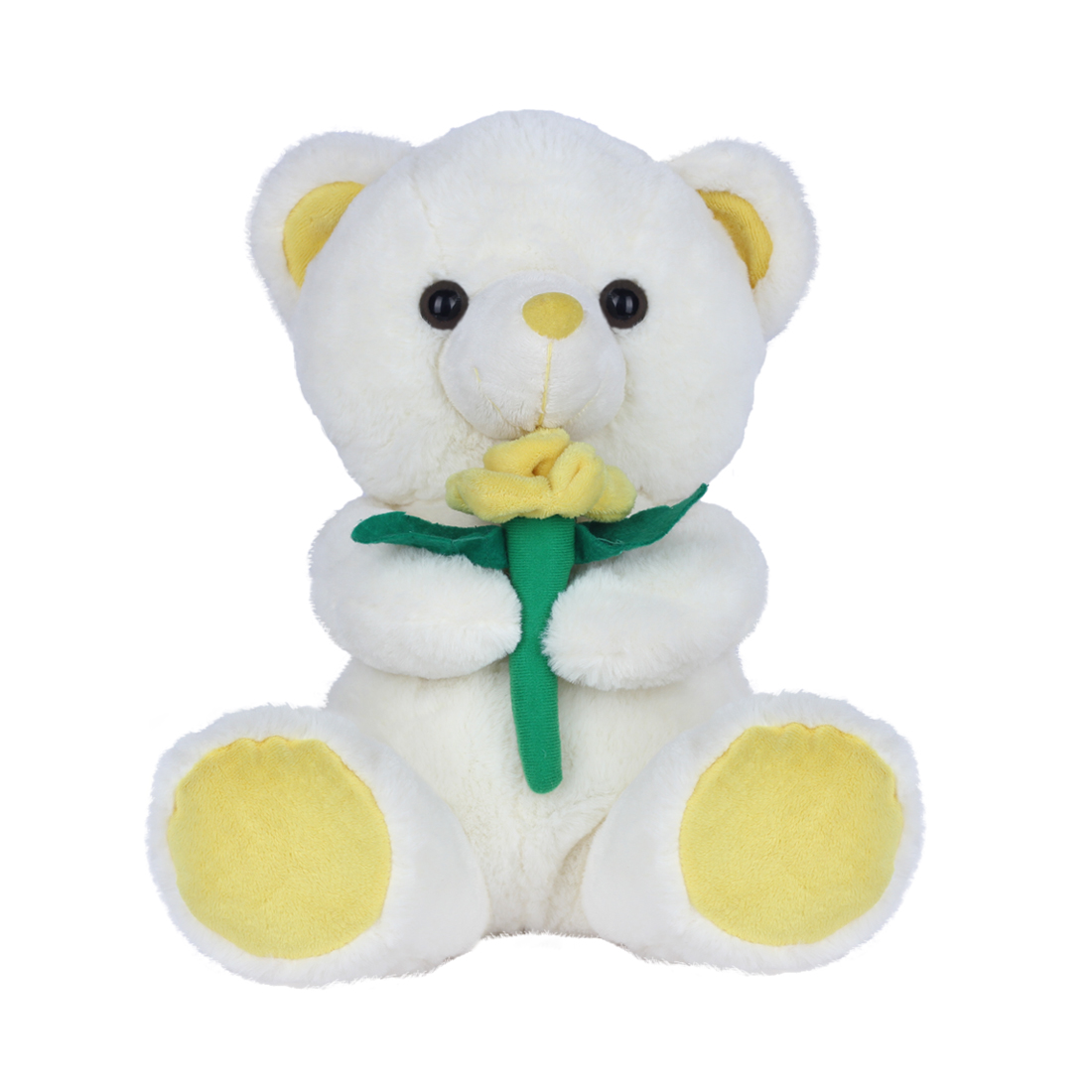 Buy Ultra White Teddy Bear Soft Toy with Yellow Rose Flower - 32cm ...
