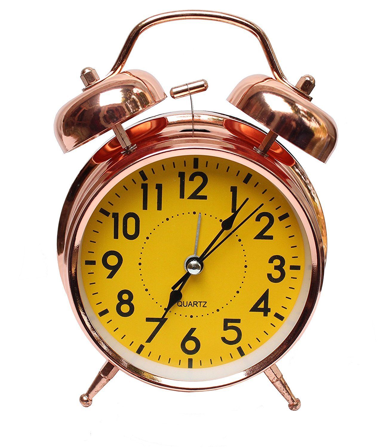 Buy QuartzTwin Bell Alarm Clock With Light Golden Yellow Analog Room ...