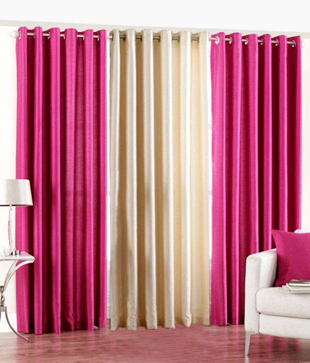 Buy Ami Creation Set of 3 Solid Window Eyelet Multi Color Curtains ...