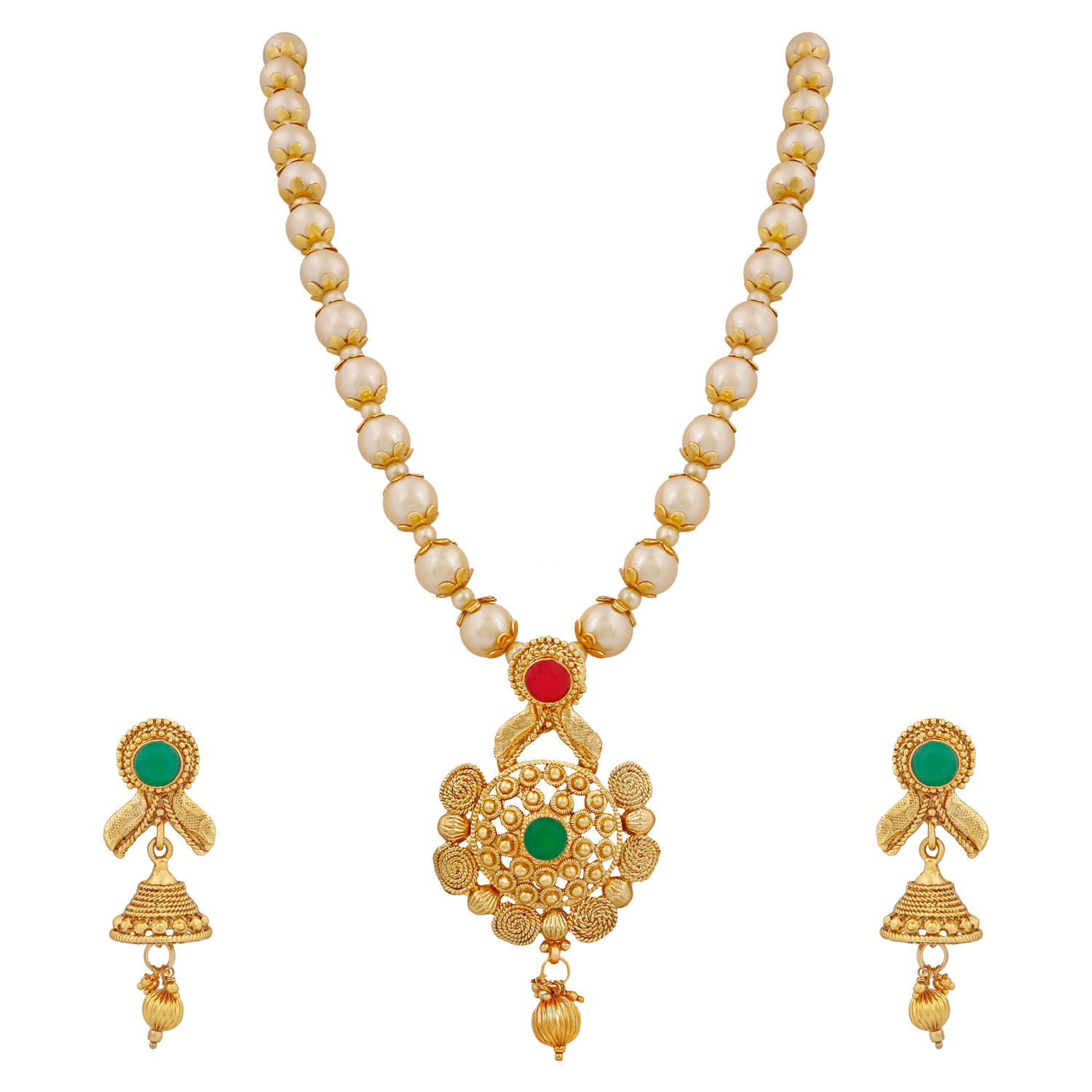 Buy Palash Graceful Gold Pendal Set With Pearls Ball Chain Online ...