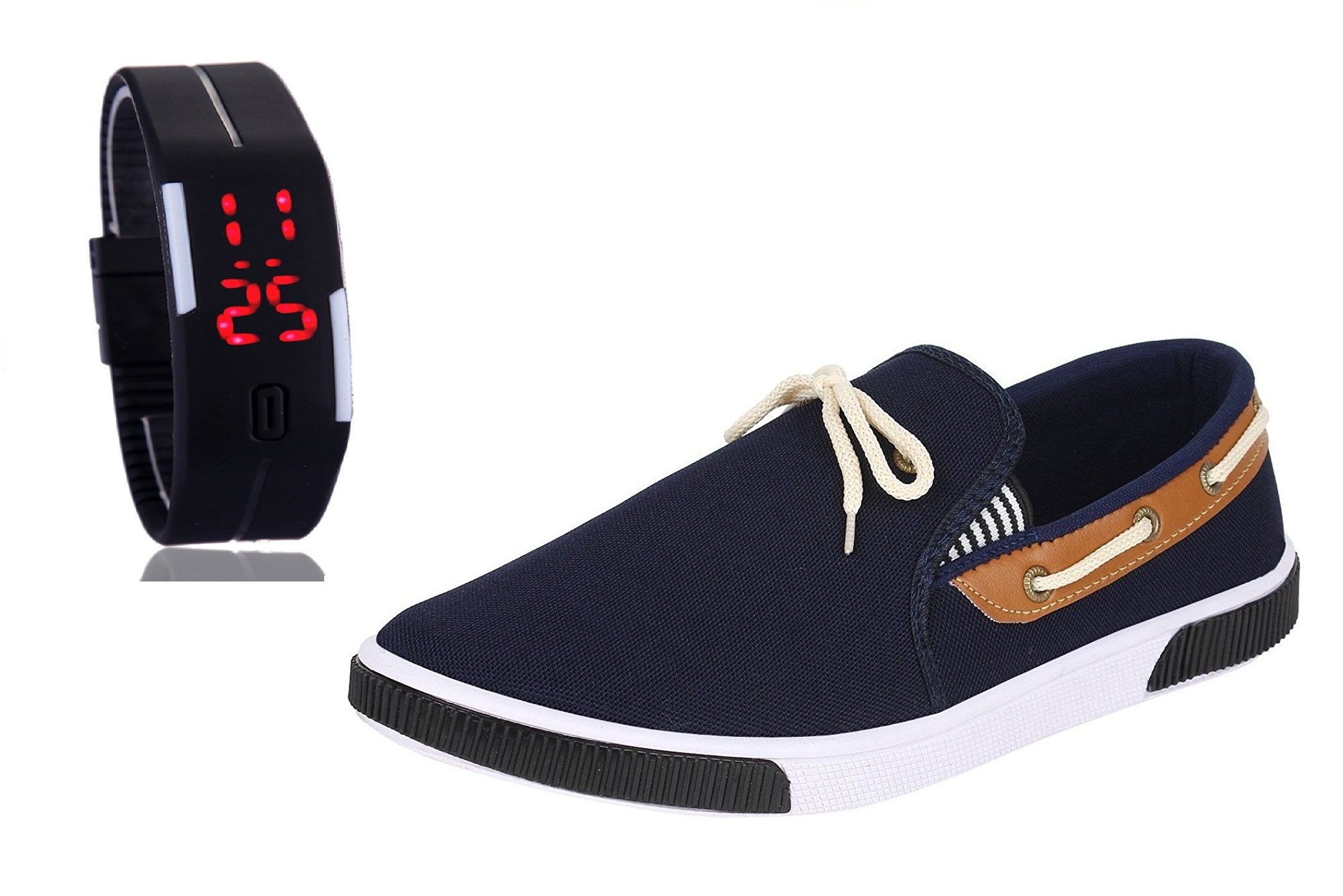 Buy Chevit Men's COMBO 417 Casual Loafers Shoes With LED Watch Bracelet ...