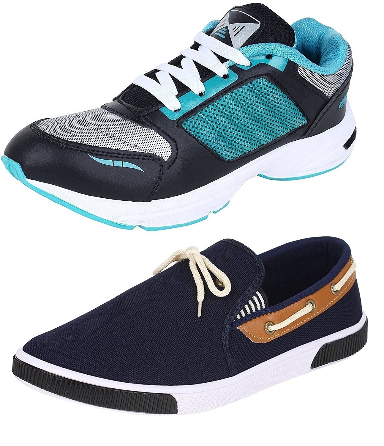 Buy Chevit Men's COMBO Pack of 2 Aqua Green and Tan Sneakers Shoes and ...