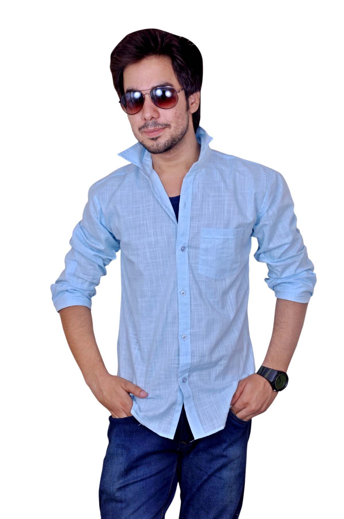 Buy Nation Polo Club Men's Casual Party Wear Striped Linen Sky Blue ...
