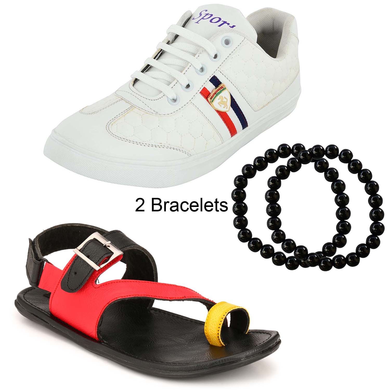 Buy Footgear Men's Combo Pack of Canvas Shoes, Sandals Bracelets Online ...