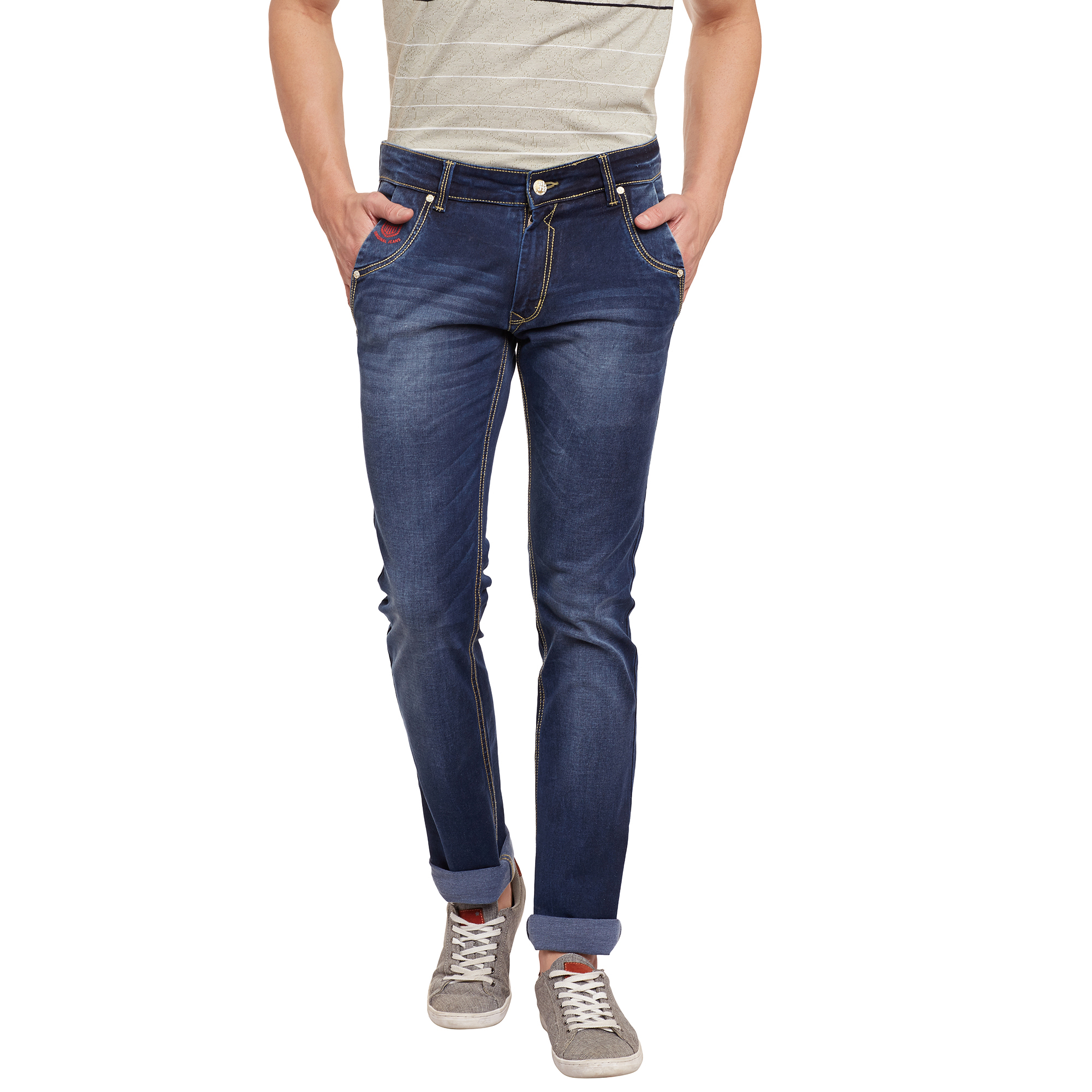 Buy Deep Indigo Mid wash Regular Fit Jeans Online @ ₹2125 from ShopClues