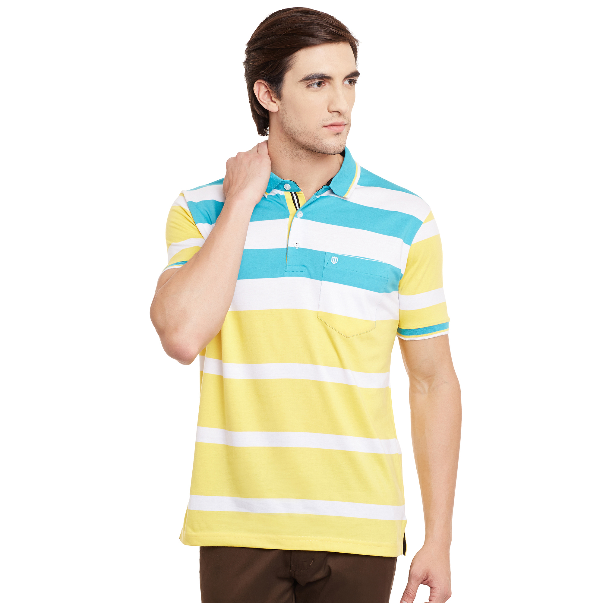 Buy Blue Bird Striped Polo Collar T-Shirt Online @ ₹795 from ShopClues