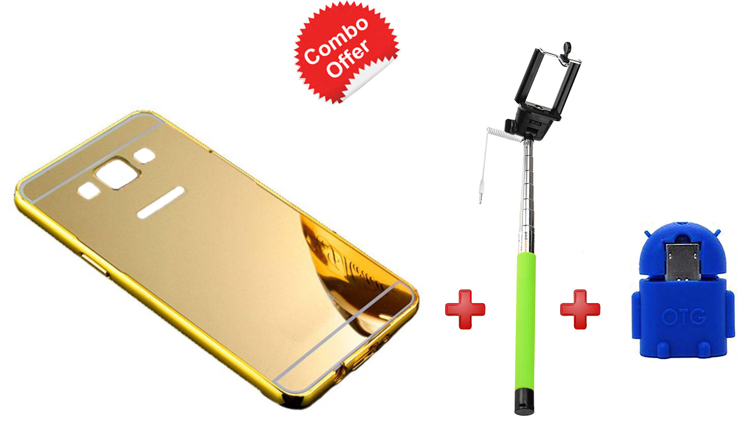 Buy Oppo A57 (Golden) Acrylic Mirror Back Cover with Selfie Stick OTG ...