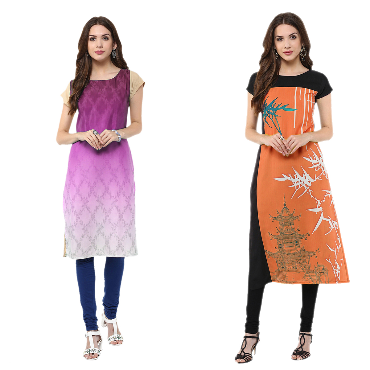 Buy 1 Stop Fashion Multi Color Crepe With Digital Printed Kurti Combo ...