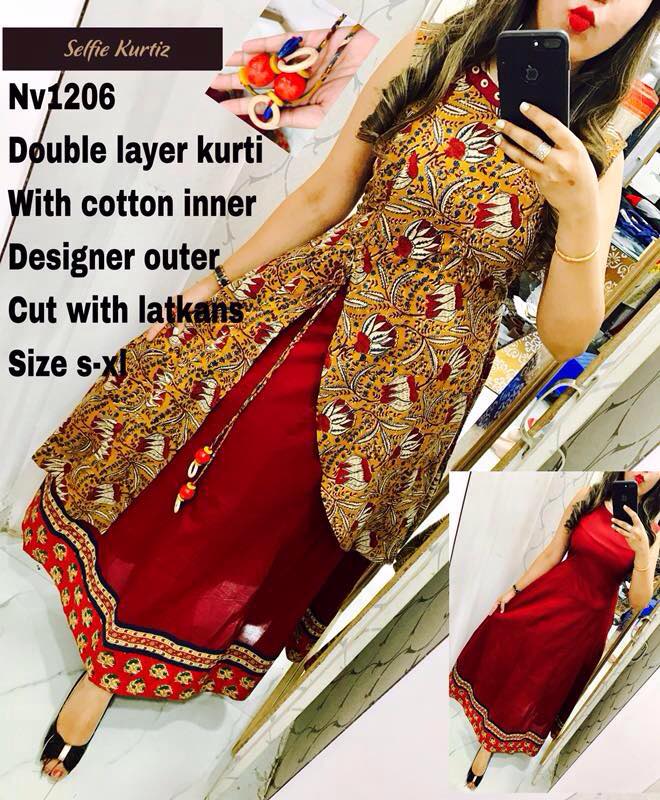 Buy Double Layer Kurti With Cotton Inner Designer Outer Cut With ...
