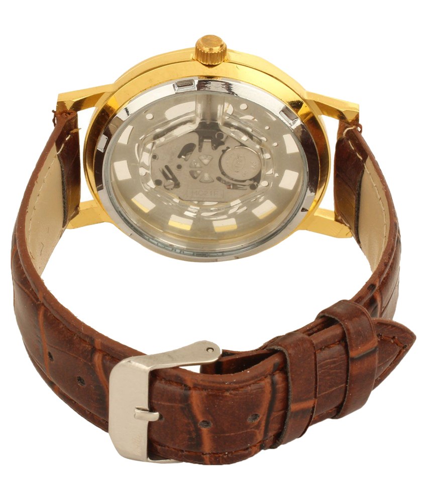 Buy Roman Brown Open Style See through Skeleton type Round Dial Analog ...