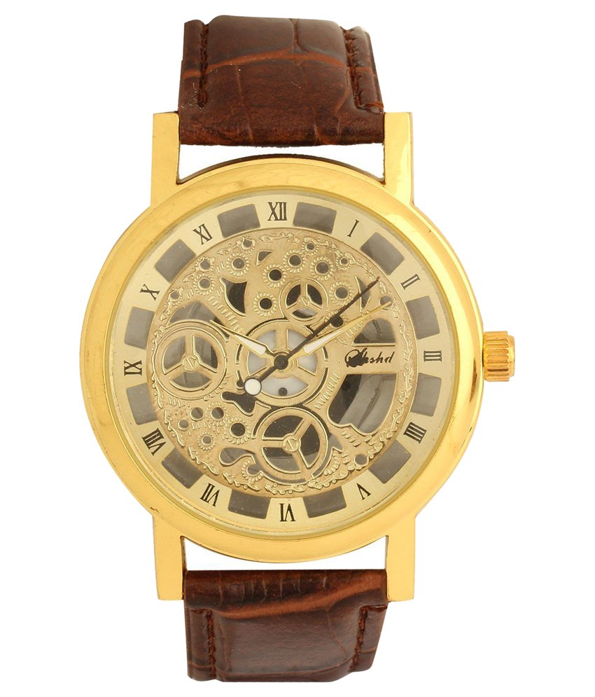 Buy Roman Brown Open Style See through Skeleton type Round Dial Analog ...