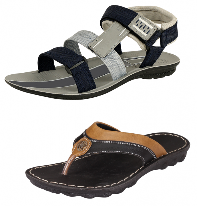 Buy Tempo Men'S Sandals Slippers Combo ( Spr54-Gry Blu / Greece Blk ...