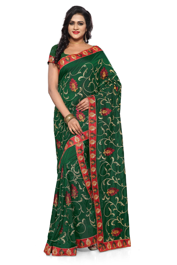 Buy S. Kiran'S Women'S Dark Green Art Silk Mekhela Chador - Mekhla ...