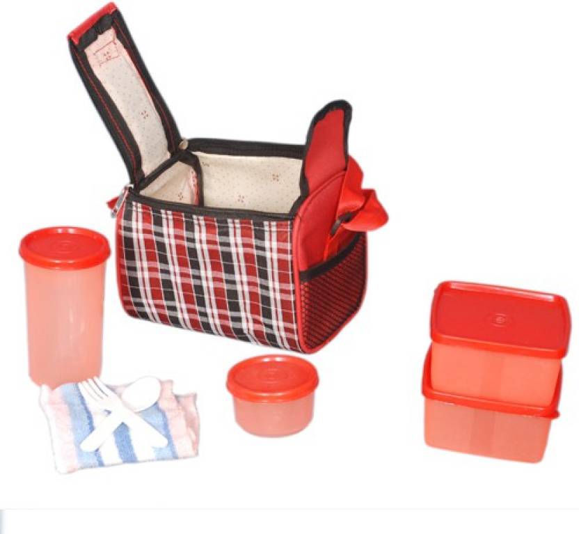 Buy Topware red check 6 pcs lunch set 4 Containers Lunch Box (1200 ml ...