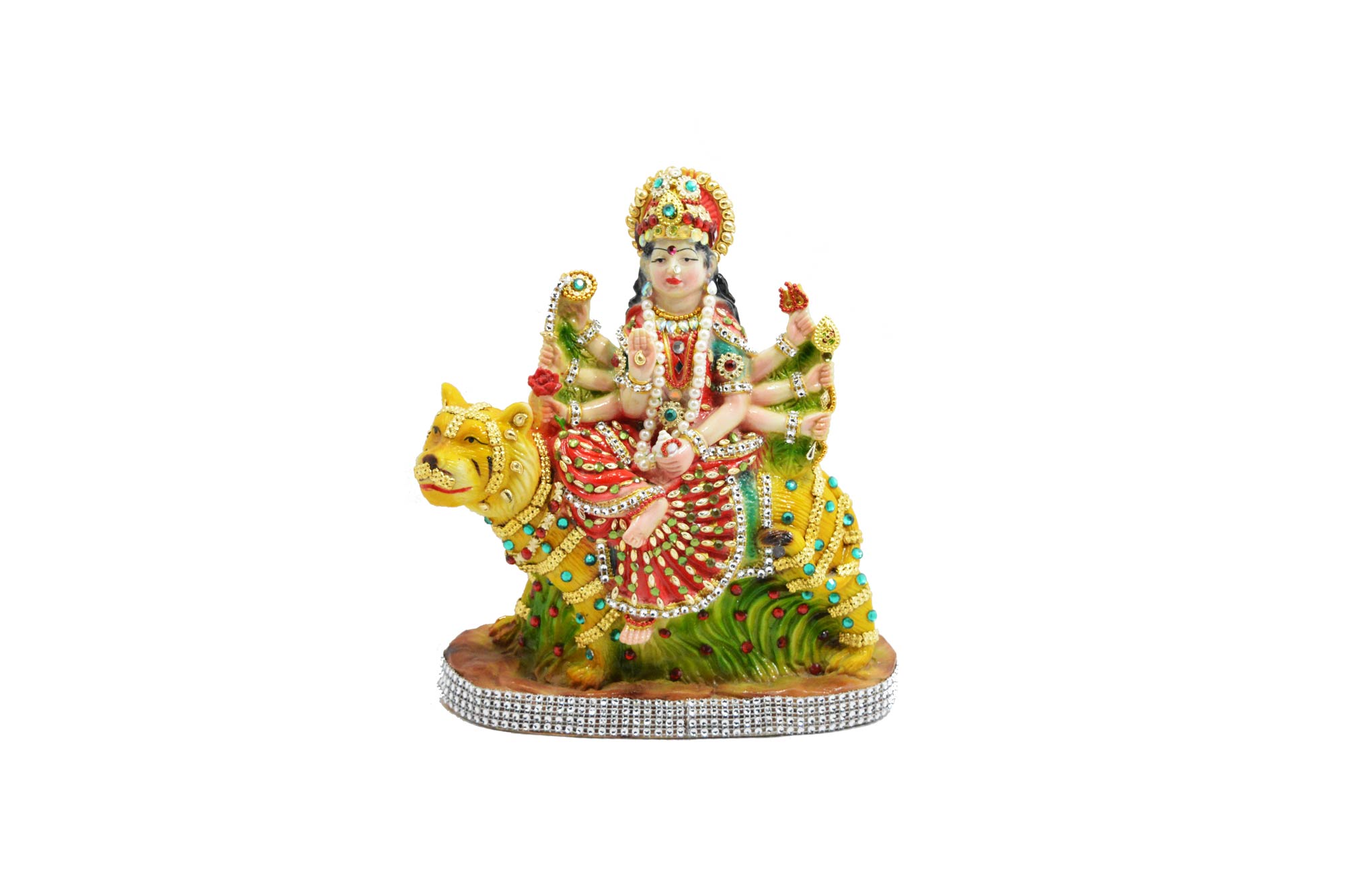Buy Durga Maa designed by hand multicolor showpiece god idol sitting on ...