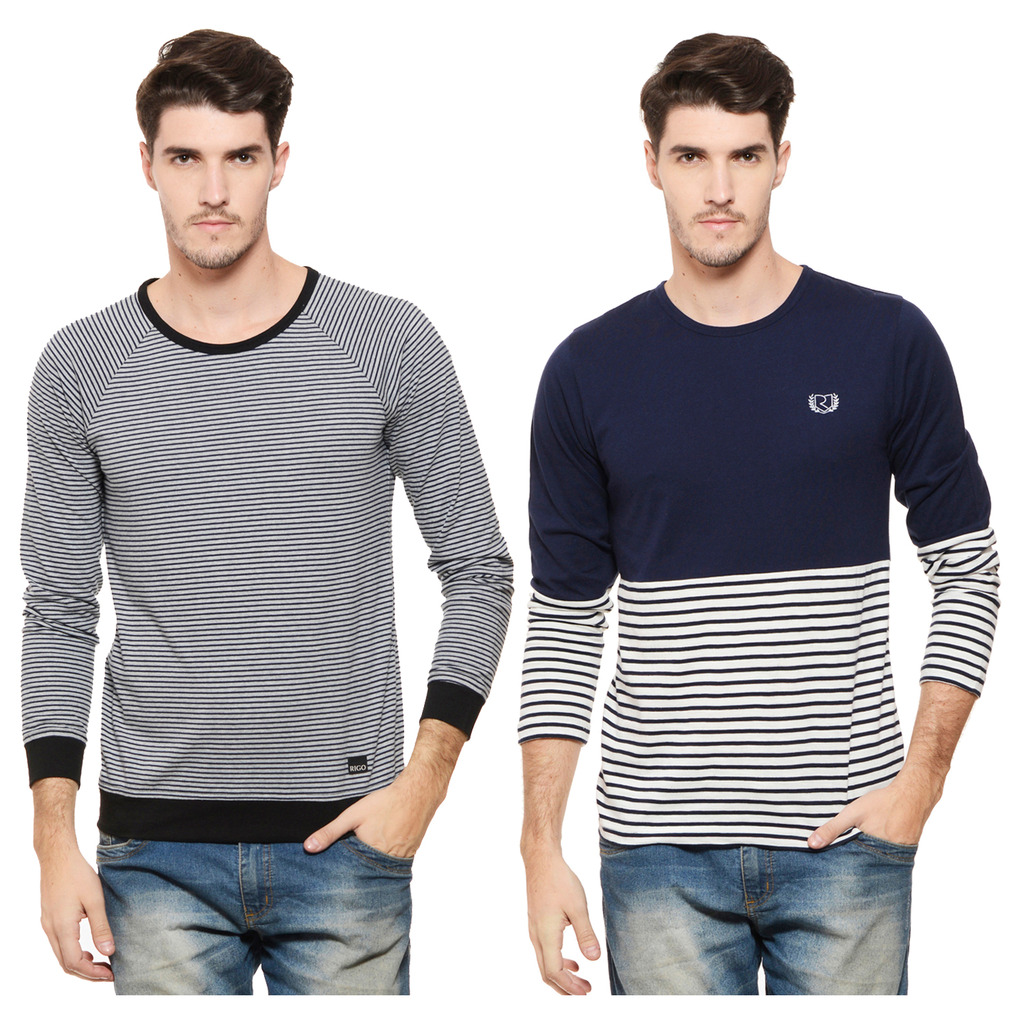 Buy Rigo Pack of 2 Men's Multicolor Round Neck T-Shirt Online @ ₹849 ...
