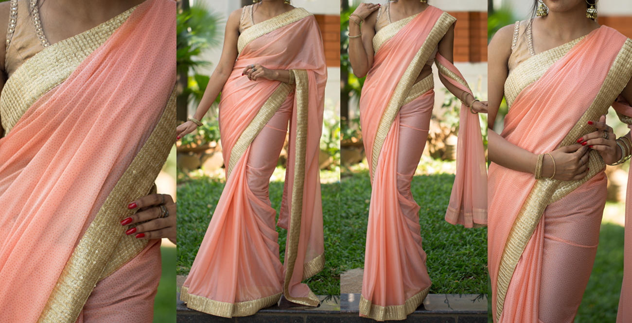 Buy Anjana Fabrics Peach Color Saree Online @ ₹699 from ShopClues