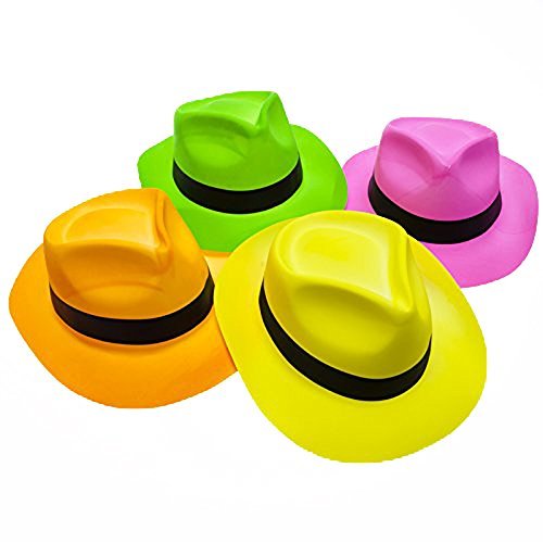 Buy Party Stars Neon Color Plastic Gangster Fedora Party Hats for Adult ...