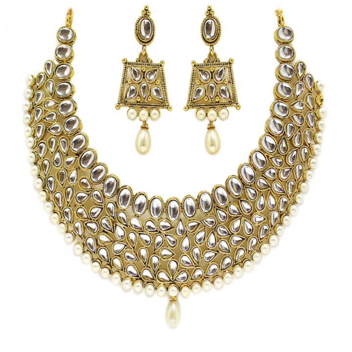Buy Zaveri Pearls Non Plated Gold White Alloy Necklace Set For Women