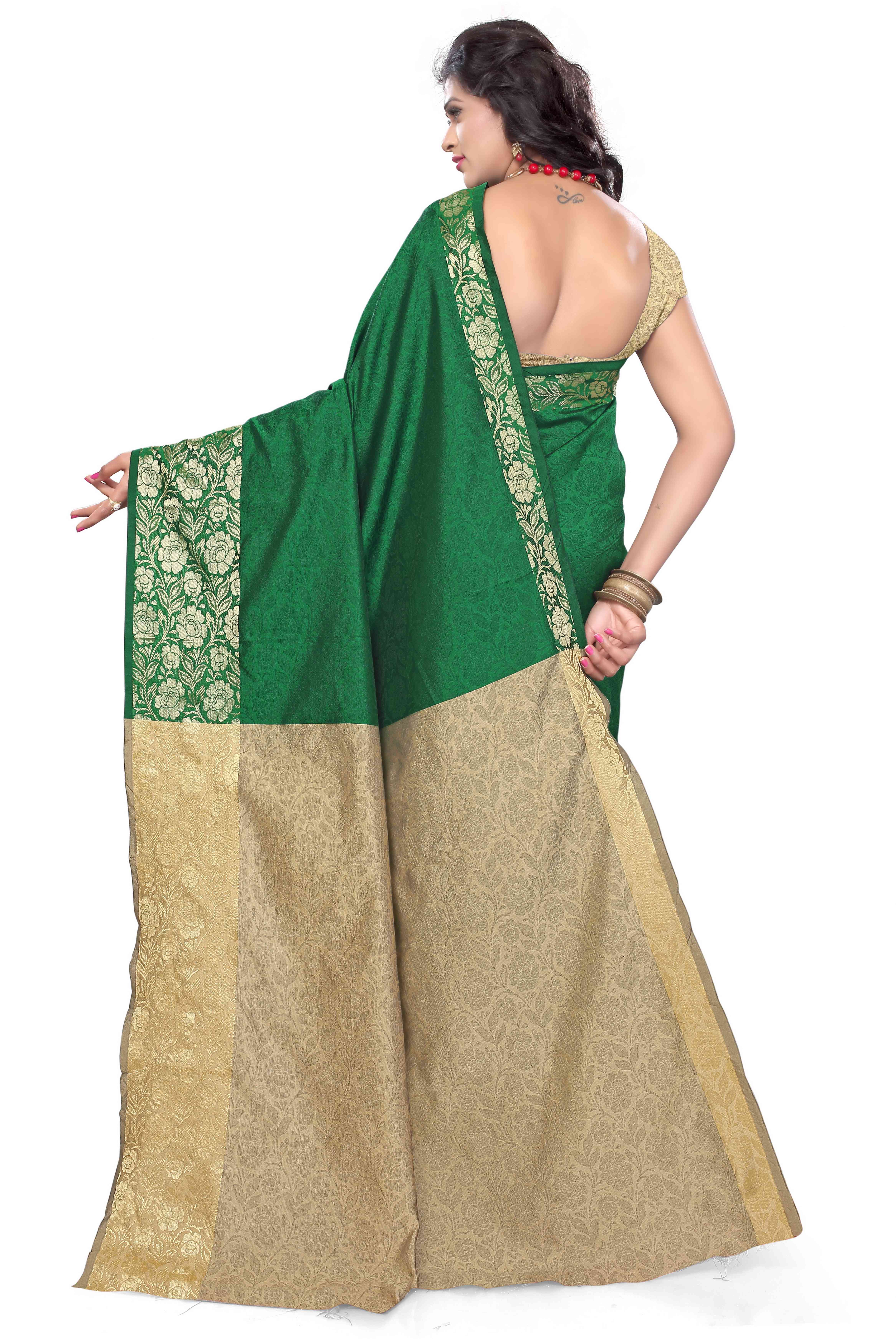 Buy Satyam Weaves Green Jacquard Self Design Saree With Blouse Online ...