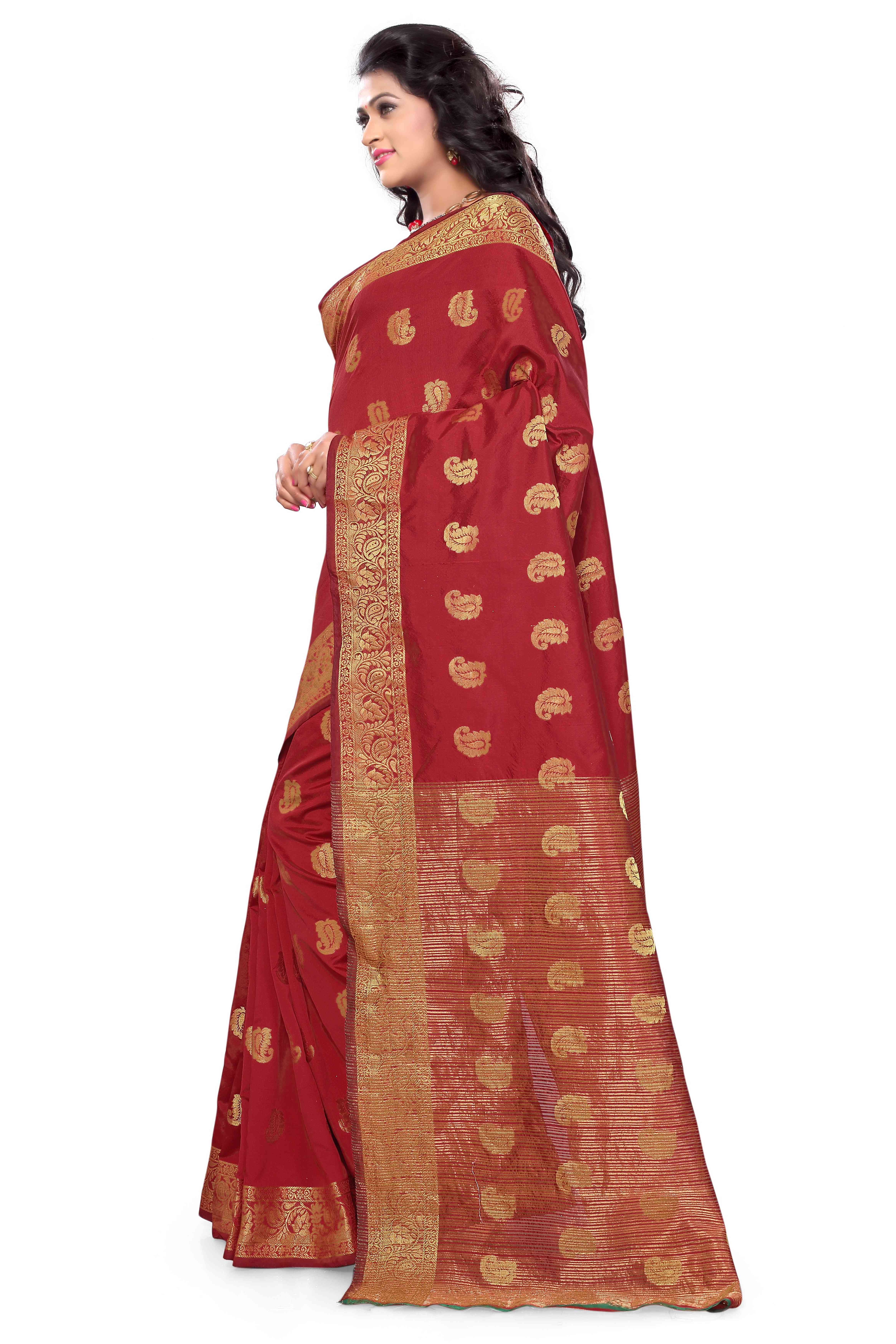 Buy Satyam Weaves Red Jacquard Self Design Saree With Blouse Online ...